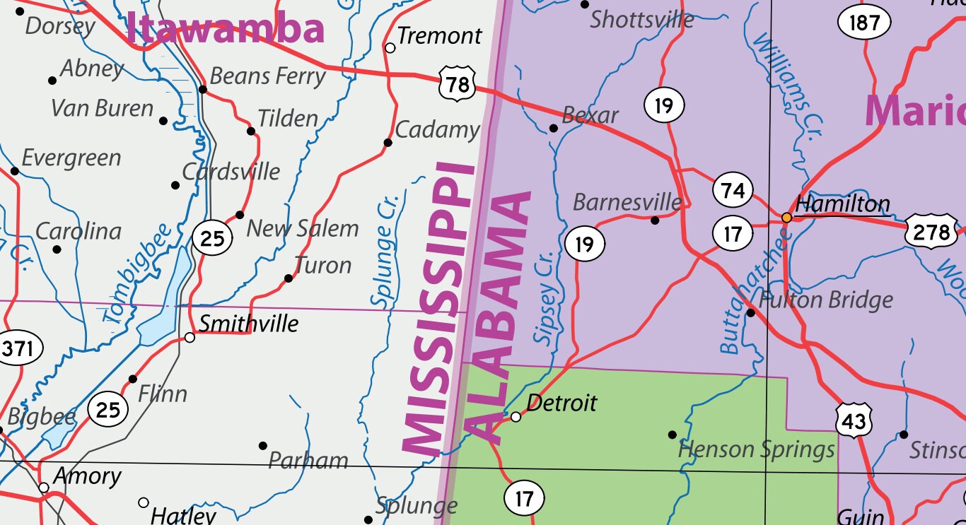Political Map of Alabama adobe Illustrator, PDF: Vector, Printable ...