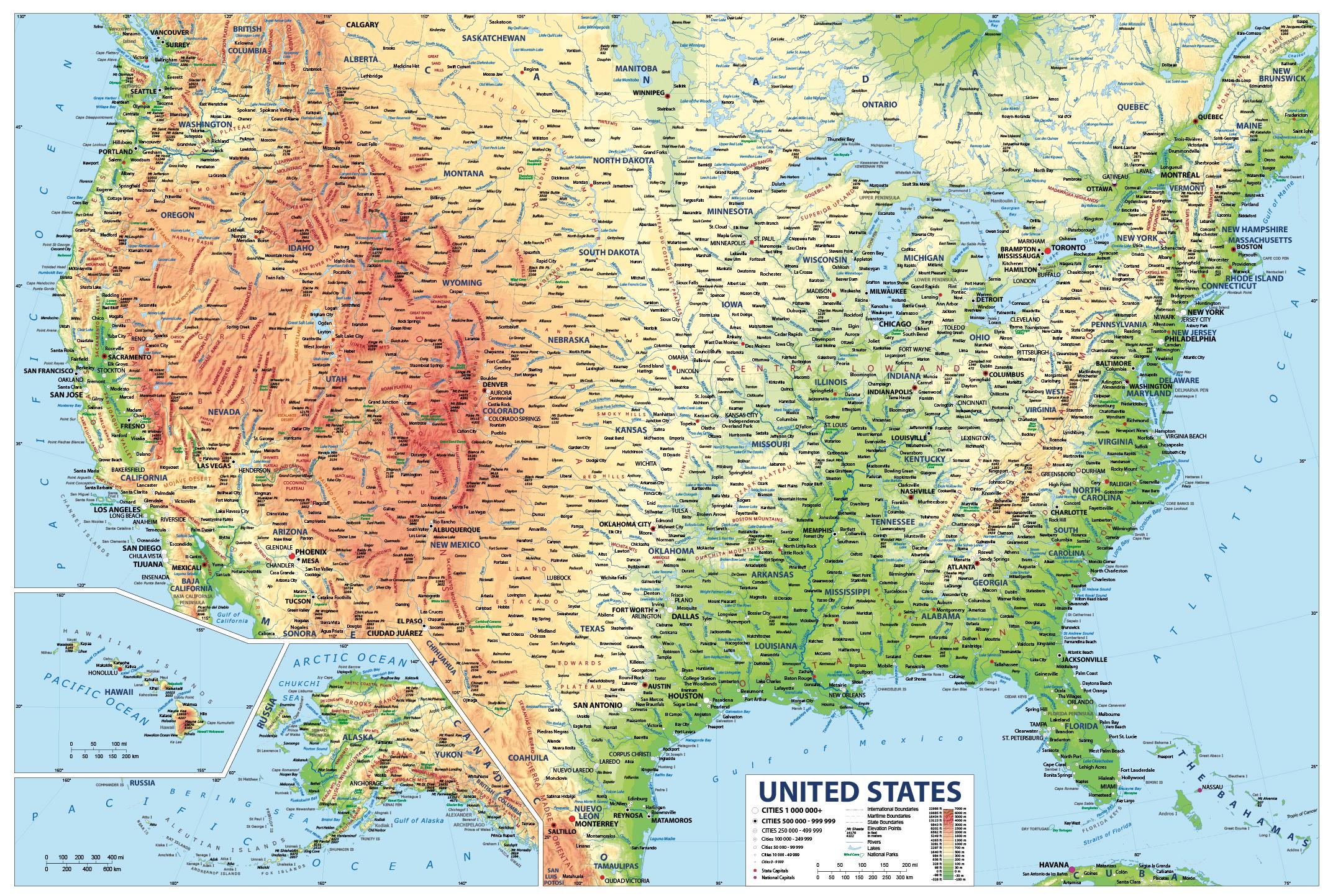 US Physical Map (PDF) - Etsy