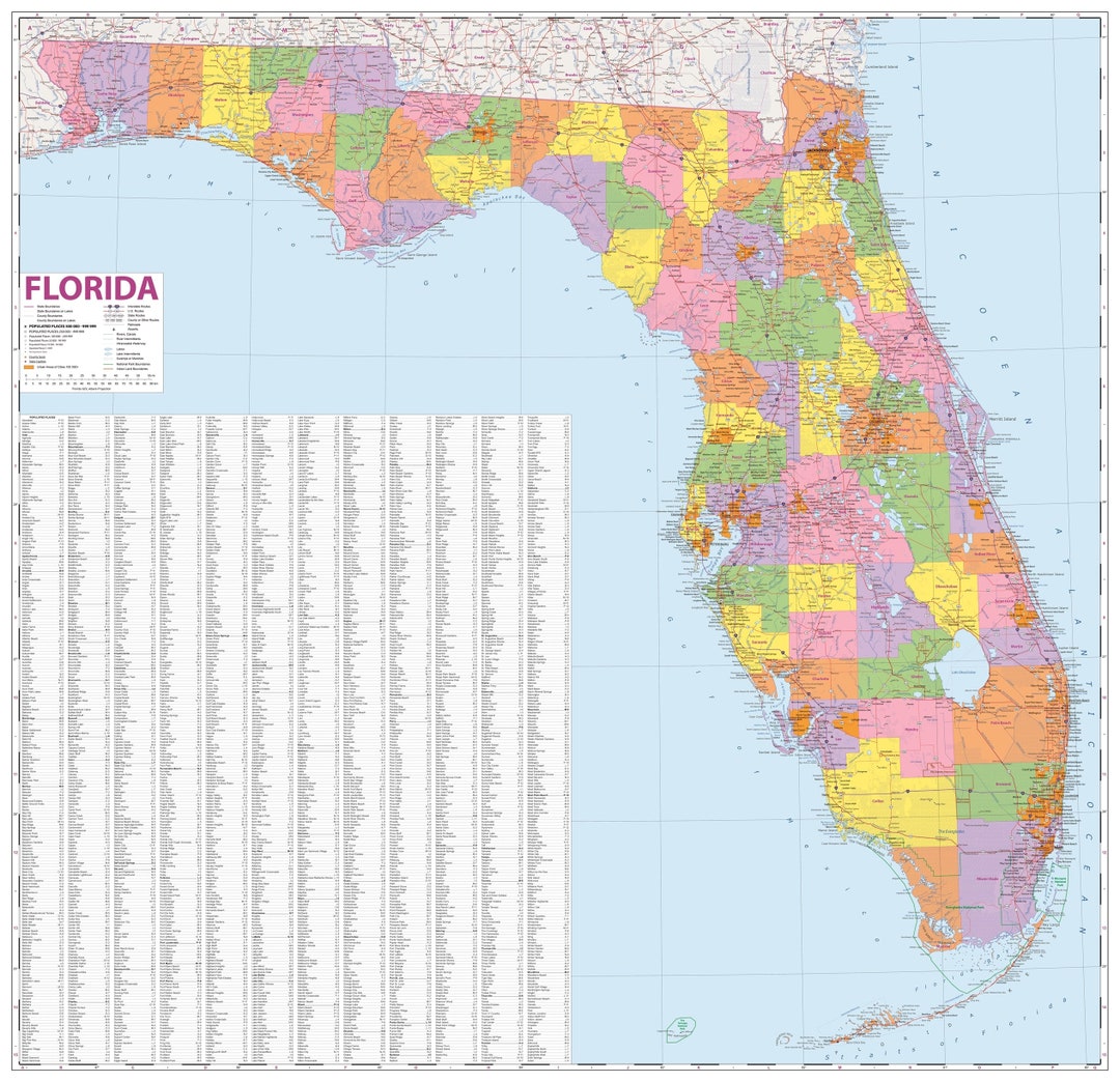 Political Map of Florida adobe Illustrator, PDF: Vector, Printable ...