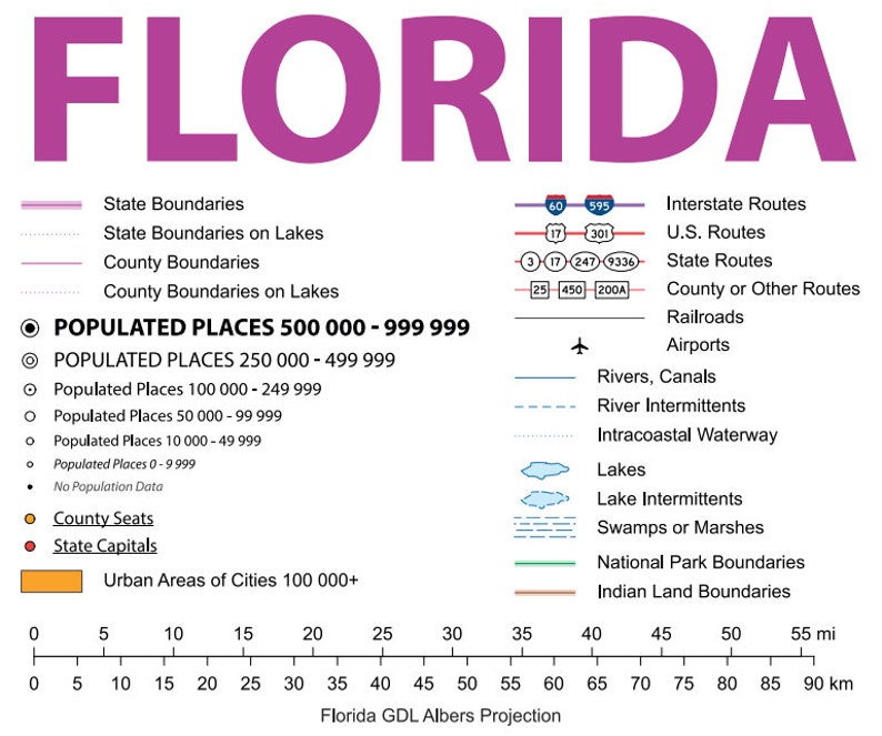 Political Map of Florida adobe Illustrator, PDF: Vector, Printable ...