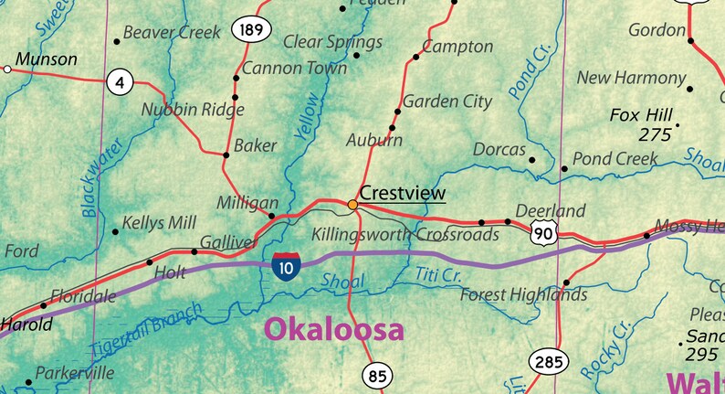 Physical Map of Florida feet adobe Illustrator PDF: - Etsy