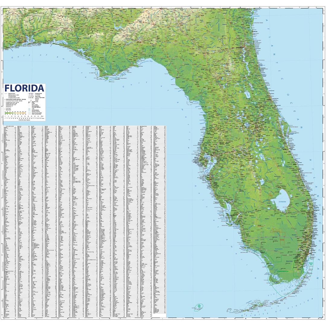 Physical Map of Florida (adobe Illustrator, PDF) - Etsy