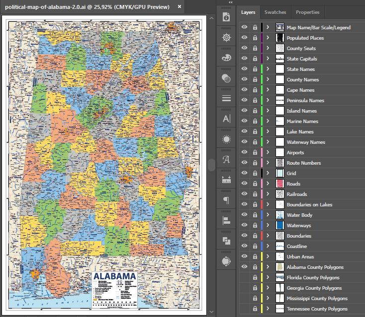 Political Map of Alabama (adobe Illustrator, PDF) - Etsy