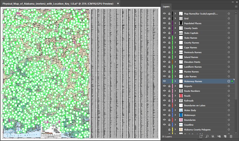 Physical Map of Alabama meters With Location Key adobe - Etsy