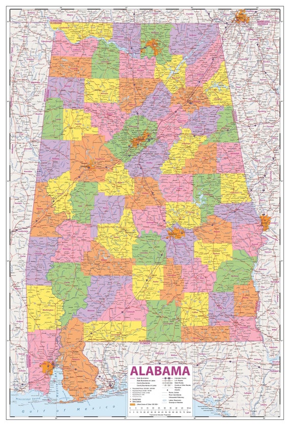 Political Map of Alabama adobe Illustrator PDF: Vector - Etsy