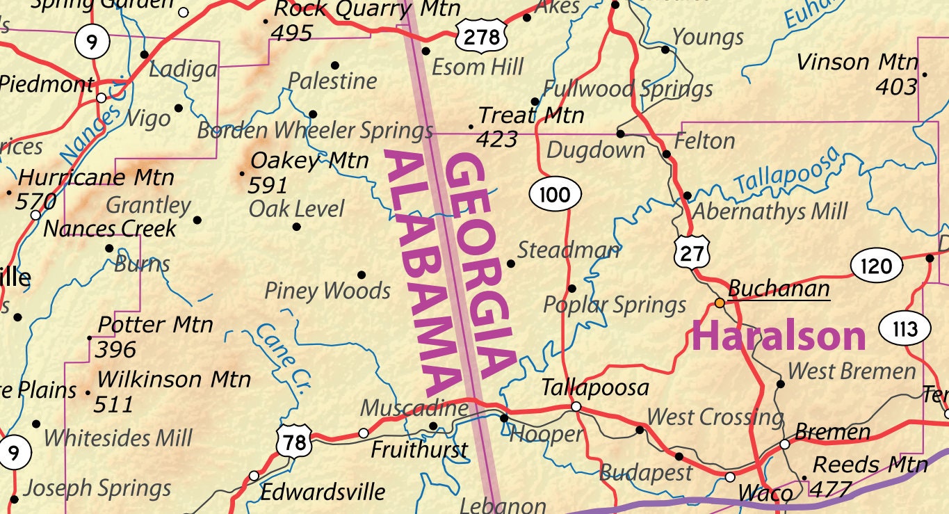 Physical Map of Alabama meters With Location Key adobe - Etsy