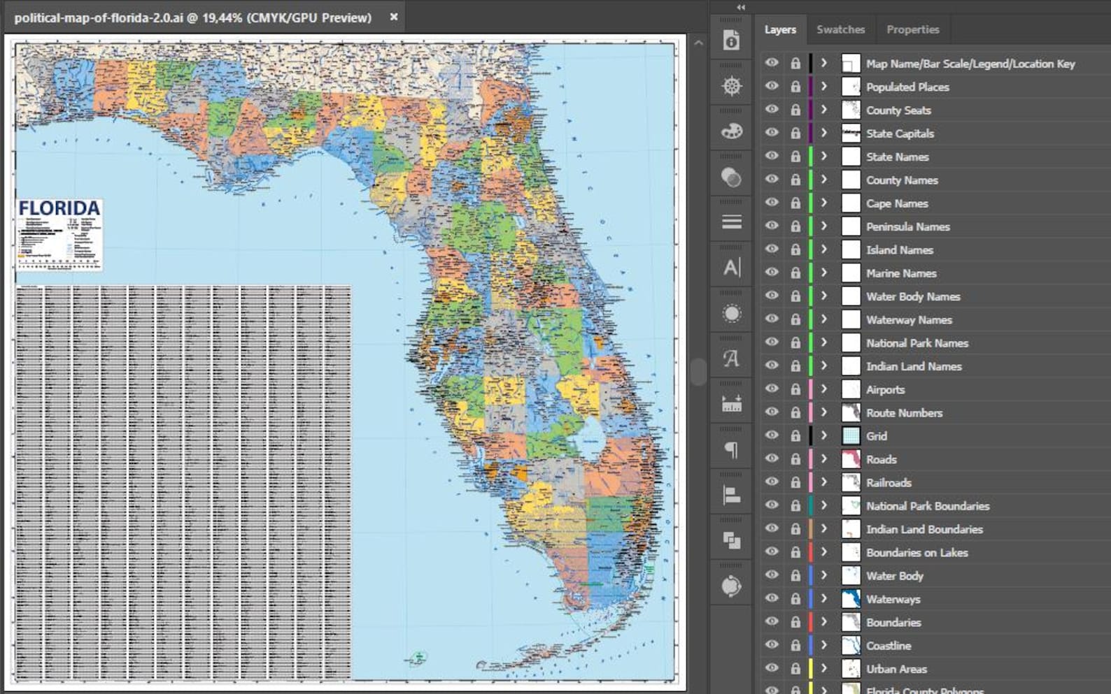 Political Map of Florida (adobe Illustrator, PDF) - Etsy