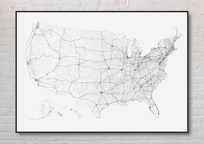United States Road Map (white/black) - Etsy