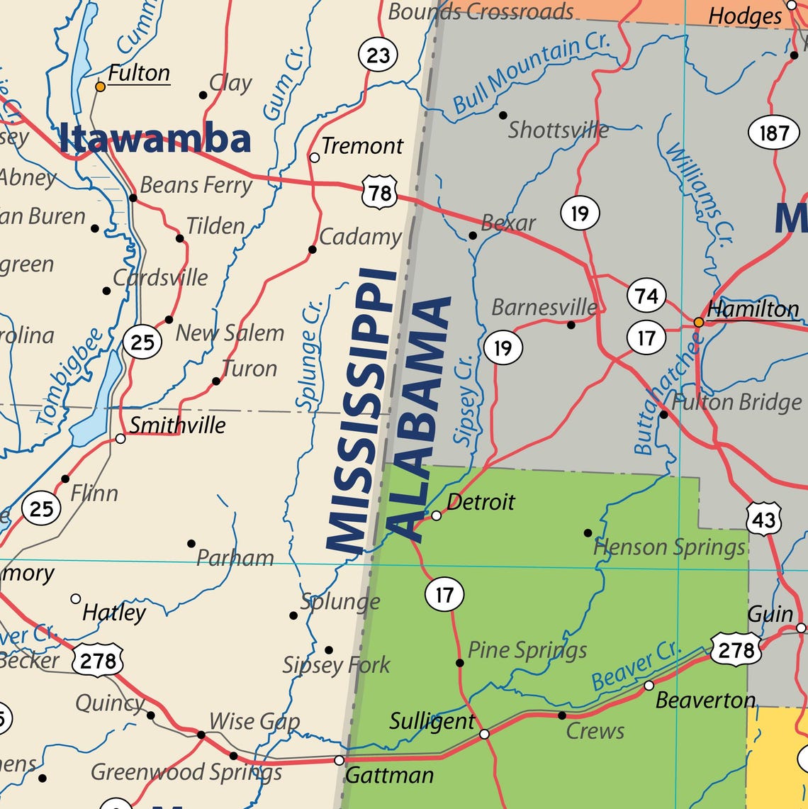Political Map of Alabama (adobe Illustrator, PDF) - Etsy