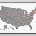 US Cities Text Map black/red - Etsy