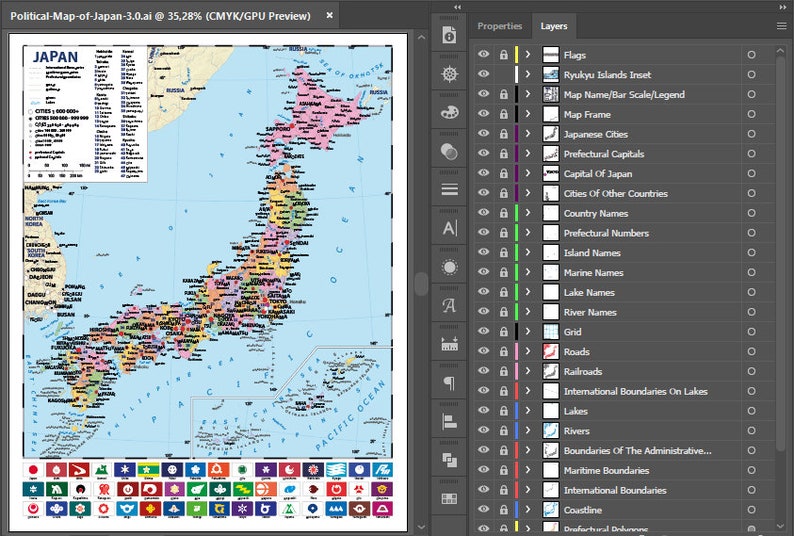 Political Map of Japan adobe Illustrator, PDF: Vector, Printable ...