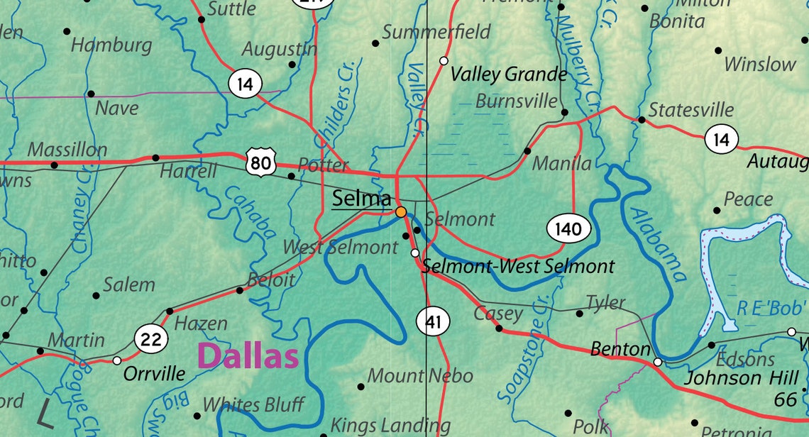 Physical Map of Alabama meters With Location Key adobe - Etsy
