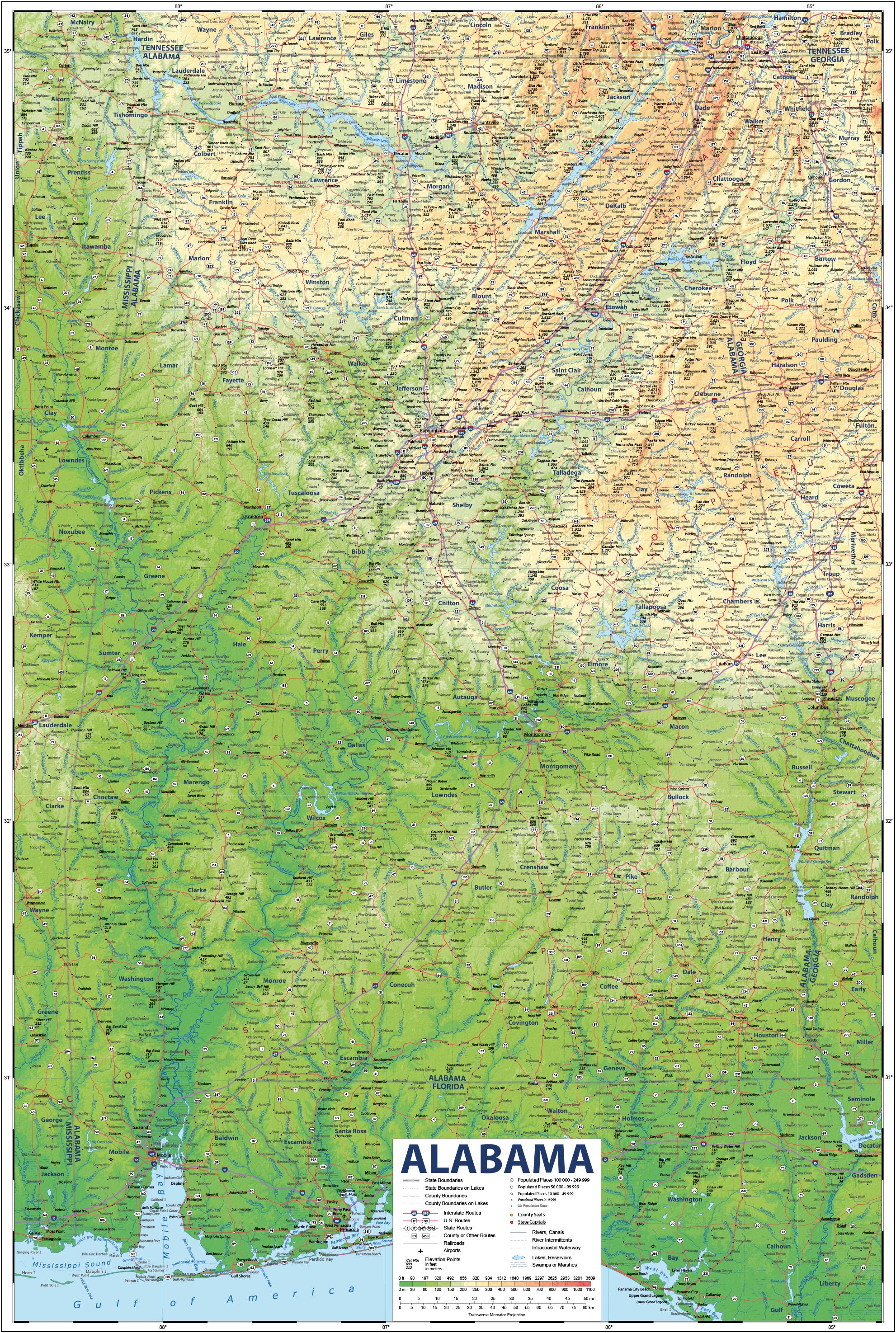Physical Map of Alabama (adobe Illustrator, PDF) - Etsy