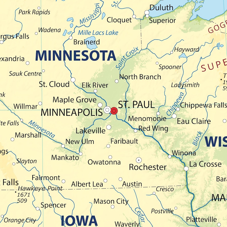US Physical Map (PDF) - Etsy
