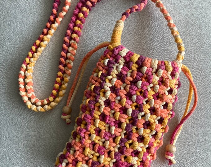 Macrame Multicolor Crossbody Bag | Boho Cell Phone Purse | Small ...