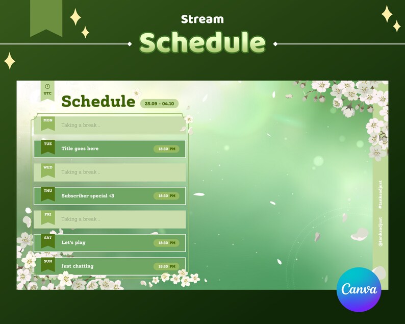 Green Vtuber Stream Schedule Template Instant Download Cherry Blossom ...
