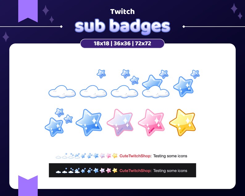 10 Cute Mystic Stars Sub Badges | Twitch Pastel Night Space Sub Badge ...