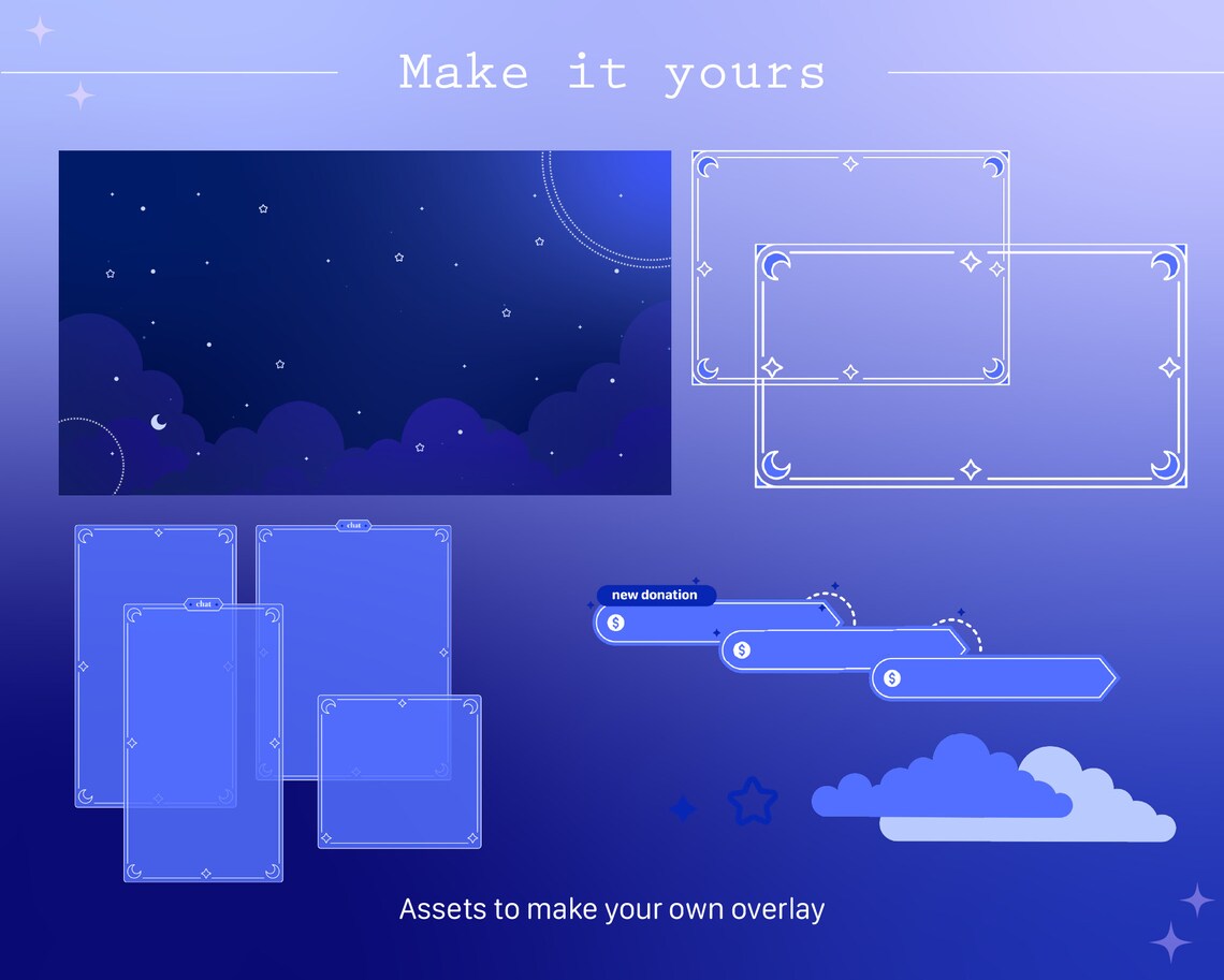 Animated Twitch Overlay Dark Blue Cloud | Cosmic Star Stream Package ...