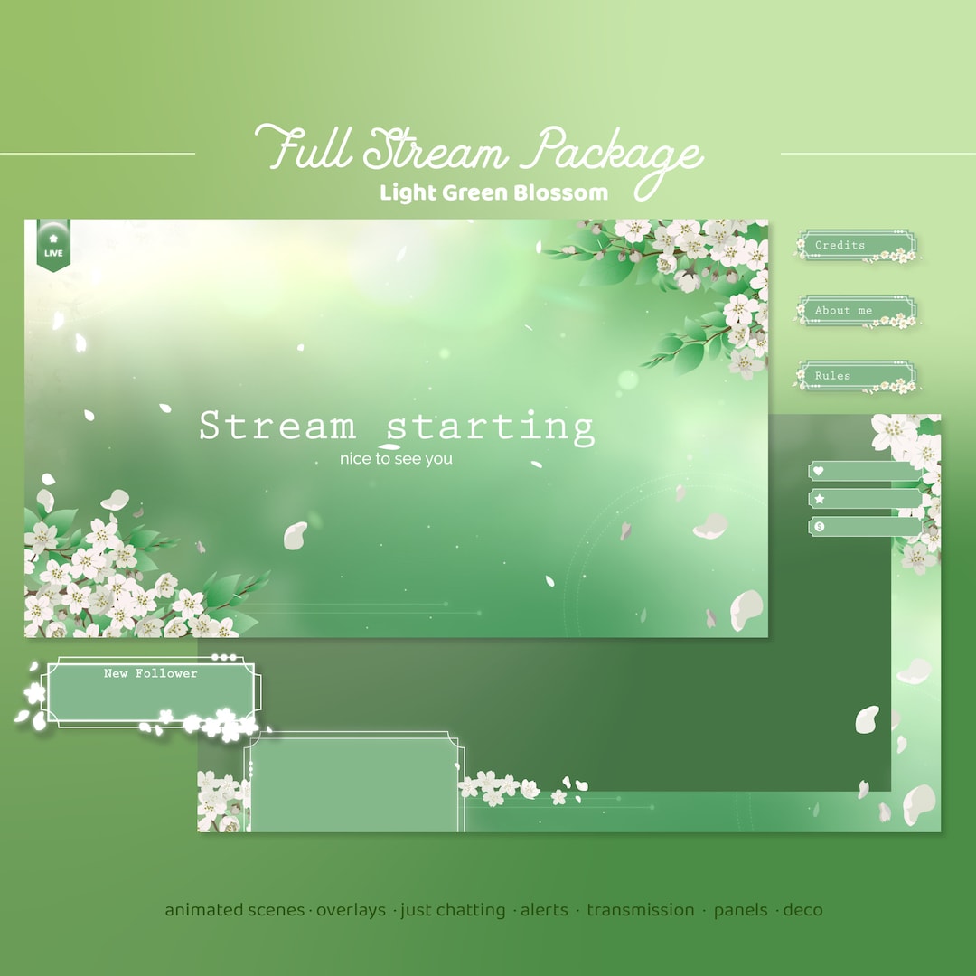 Twitch Overlay Nature | Stream Package Green | Vtuber Background Cozy Forest | Floral Animated ...