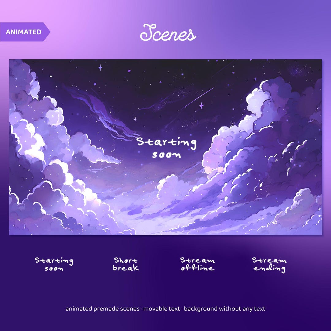 Twitch Animated Scenes Starry Night Purple | Cosmic Stars Intermission ...