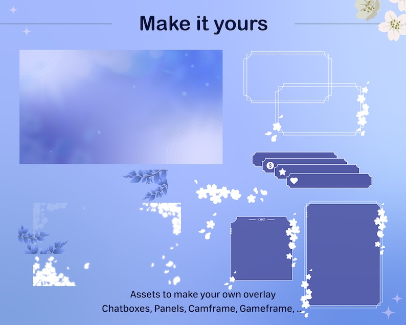Twitch Overlay Soft Blue | Stream Package Snow Flower | Vtuber ...