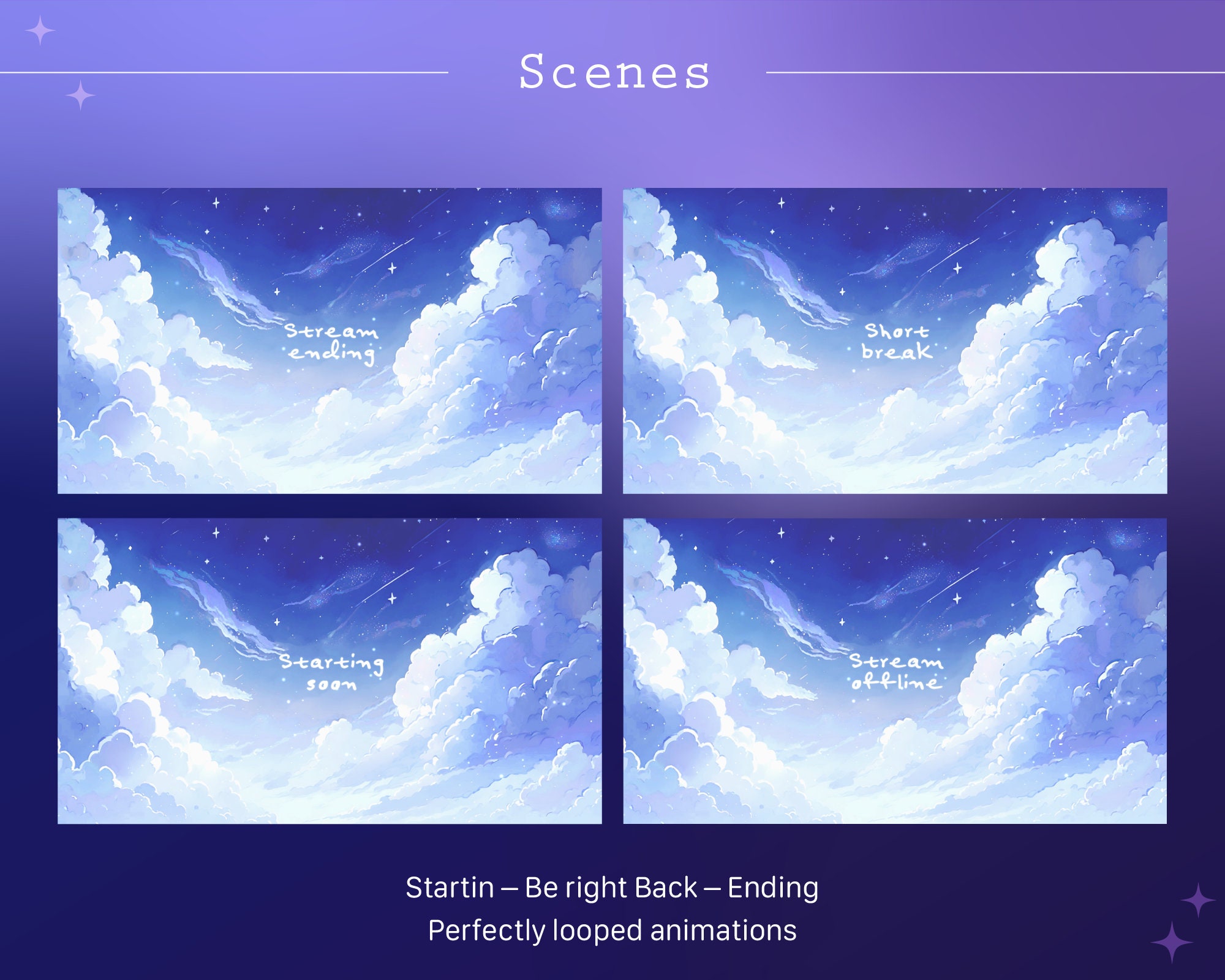 Superposición animada de Twitch Noche estrellada Azul claro / Paquete de transmisión de ...