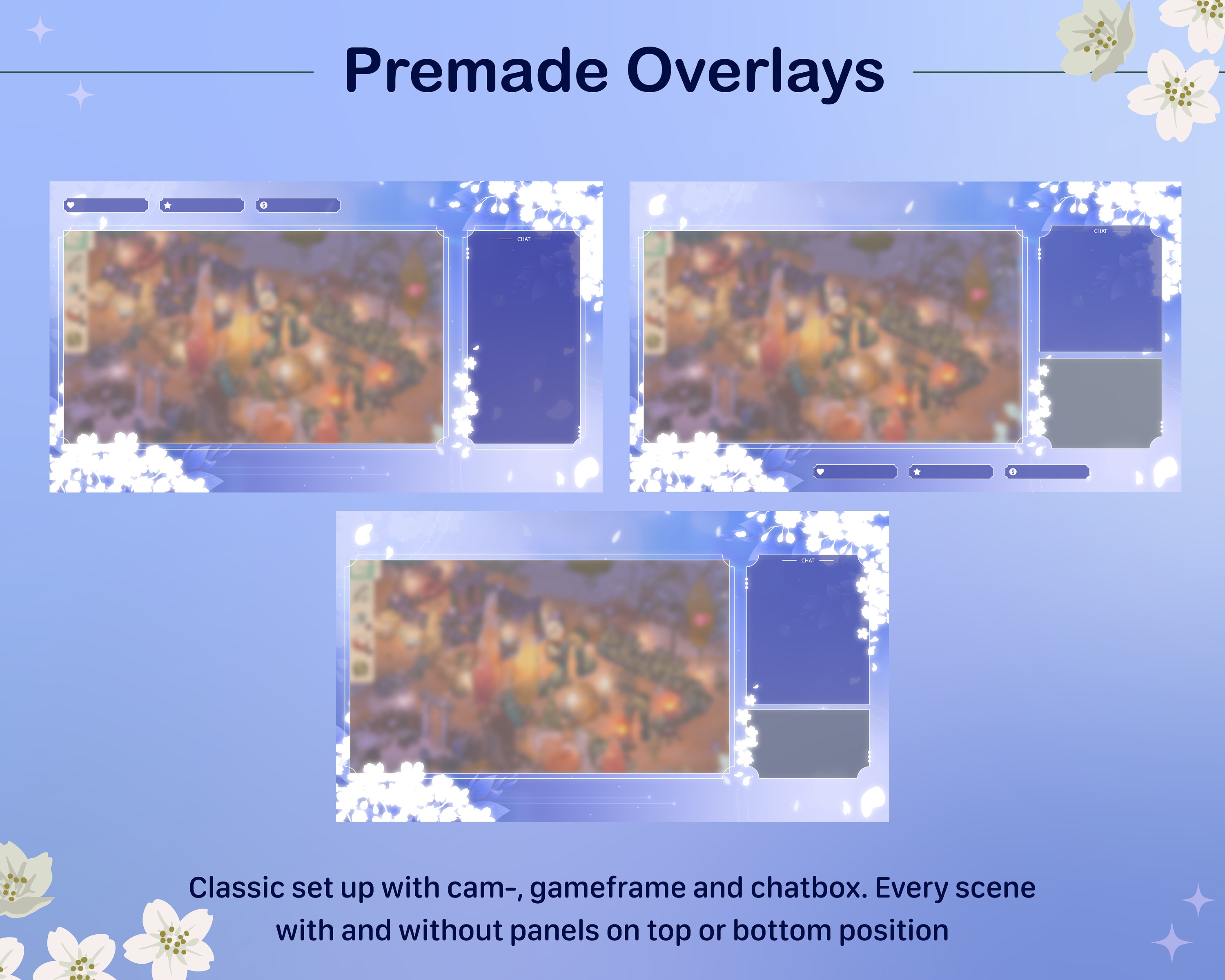 Twitch Overlay Soft Blue | Stream Package Snow Flower | Vtuber ...