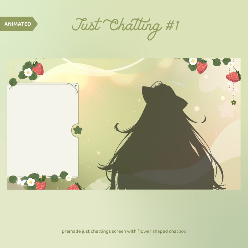 Animated Vtuber Overlay Strawberry Flower Green Nature Blossom Stream ...