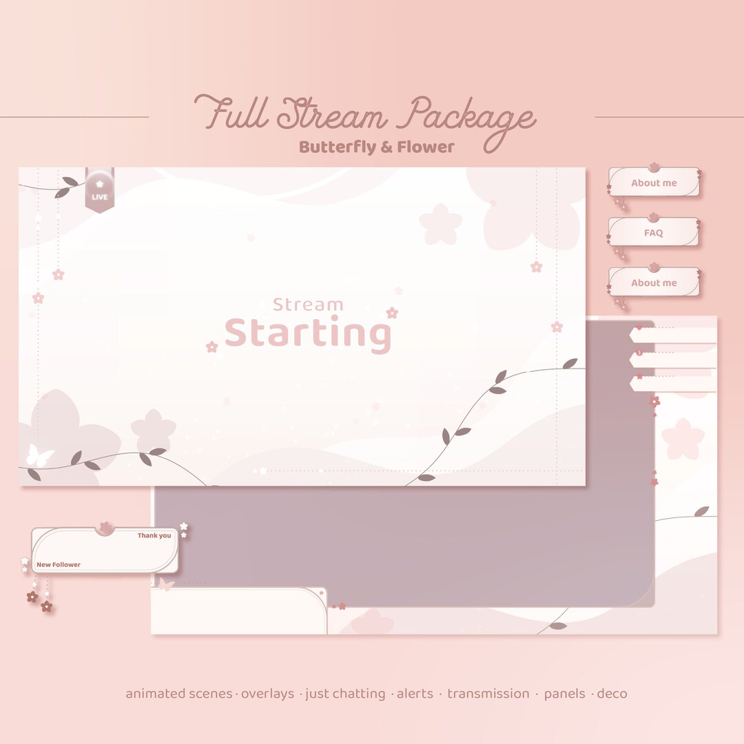 Animated Vtuber Overlay Butterfly Flower Light Beige | Sakura Blossom ...