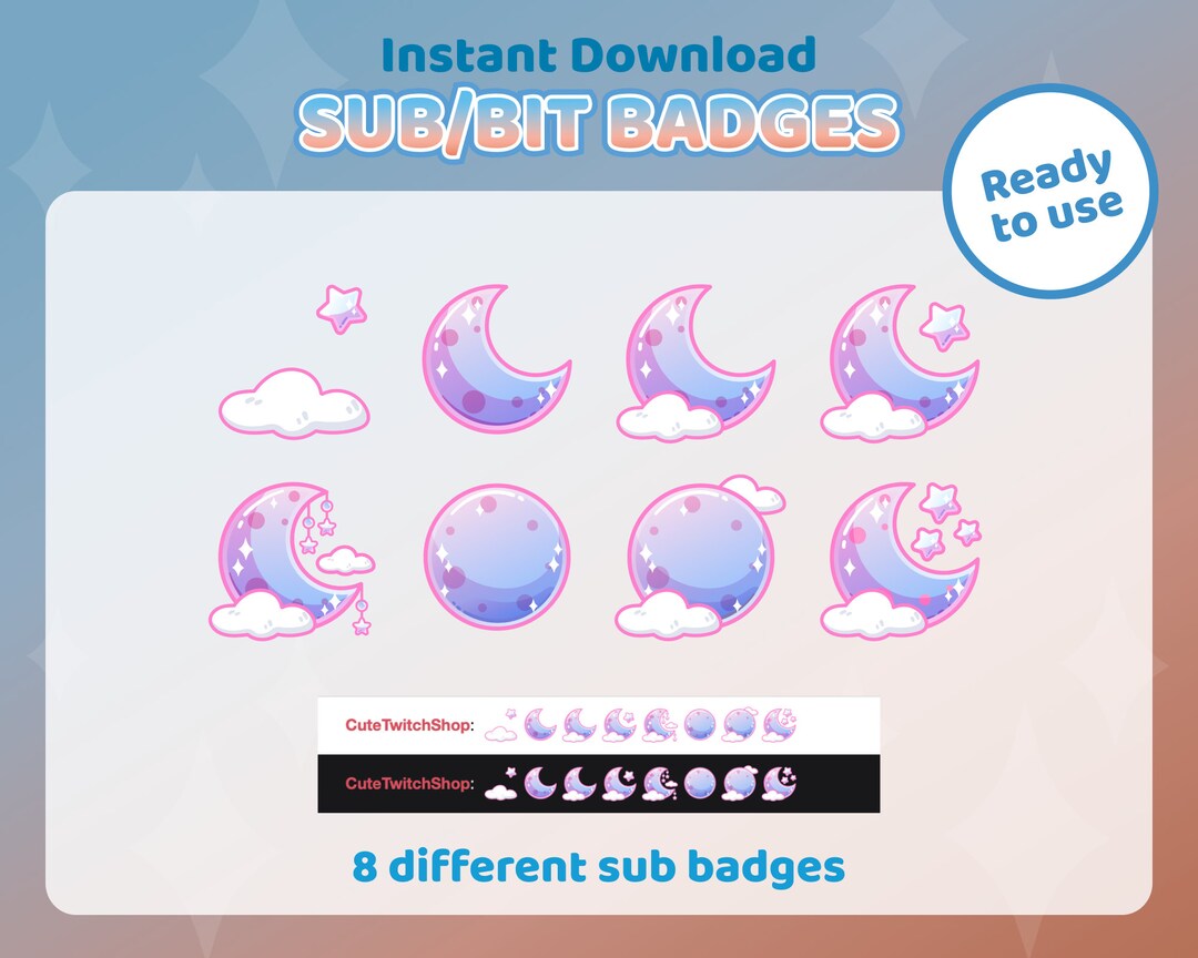 8 Cute Mystic Moon Sub Badges Twitch Pastel Pink Space Sub - Etsy