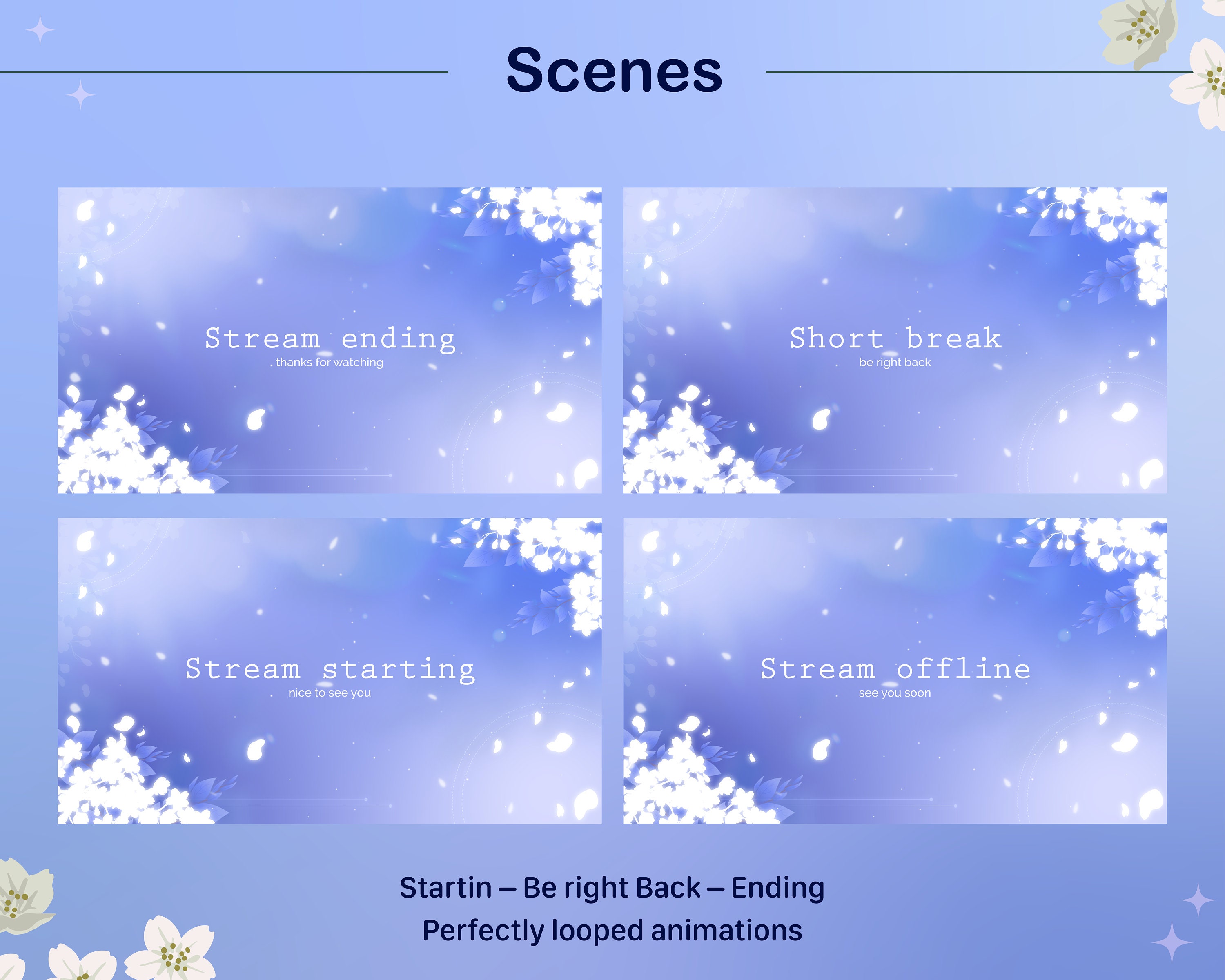 Twitch Overlay Soft Blue | Stream Package Snow Flower | Vtuber ...