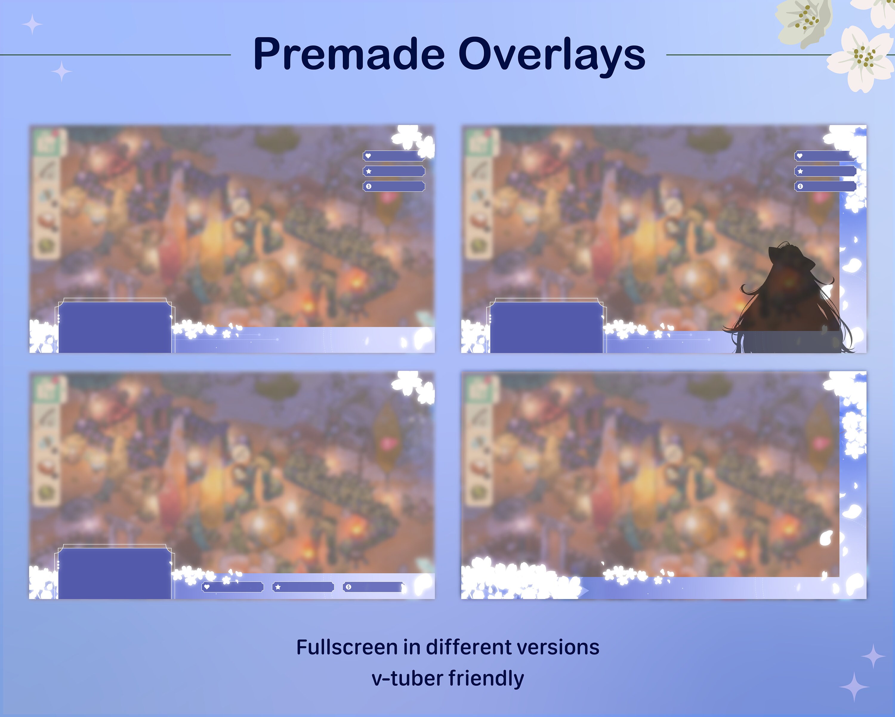 Twitch Overlay Soft Blue | Stream Package Snow Flower | Vtuber ...