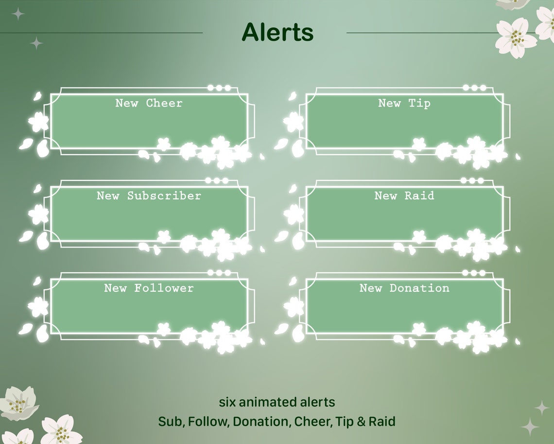 Twitch Overlay Nature Stream Package Green Vtuber Background Cozy Forest Floral Animated Screen ...