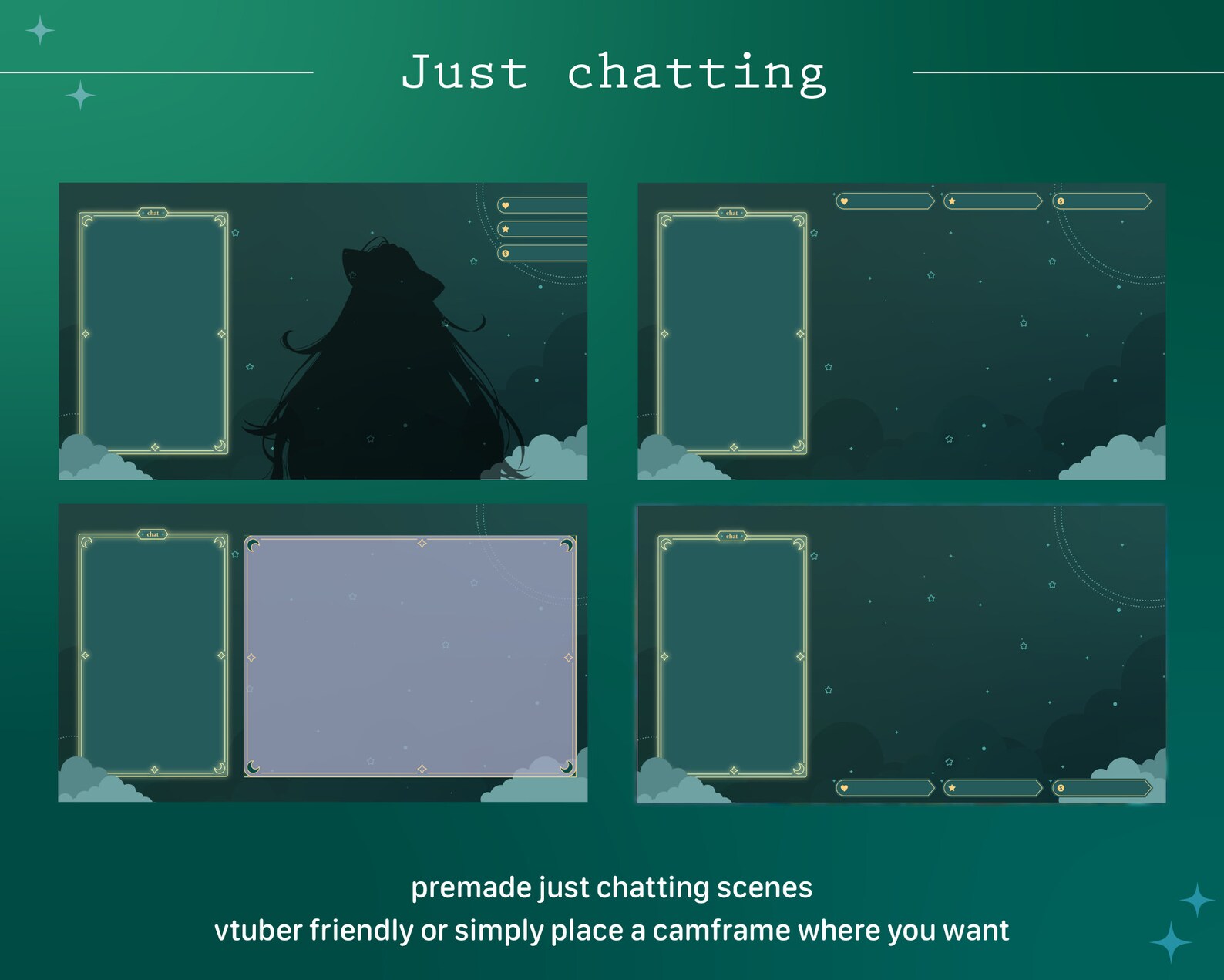 Animated Twitch Overlay Teal Clouds | Stream Package Night Sky | Dark ...