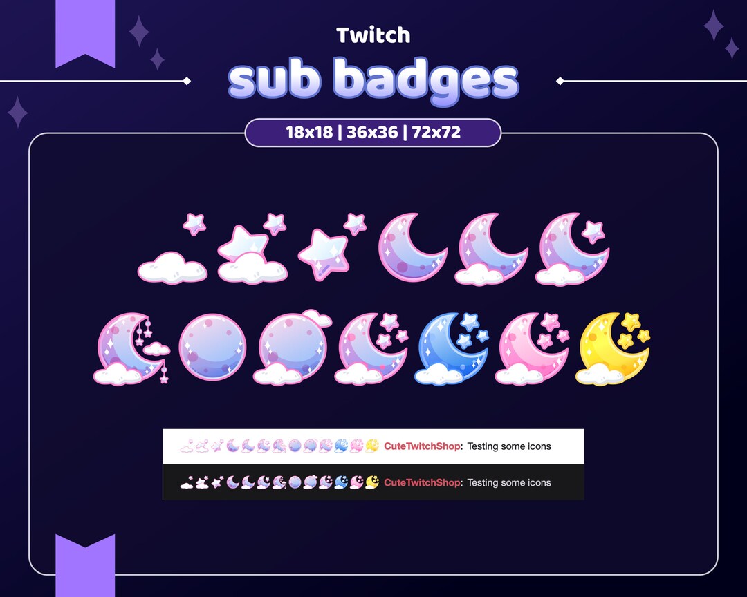 13 X Sub Badges Half Moon | Pastel Space Sub Badge | Magic Night ...