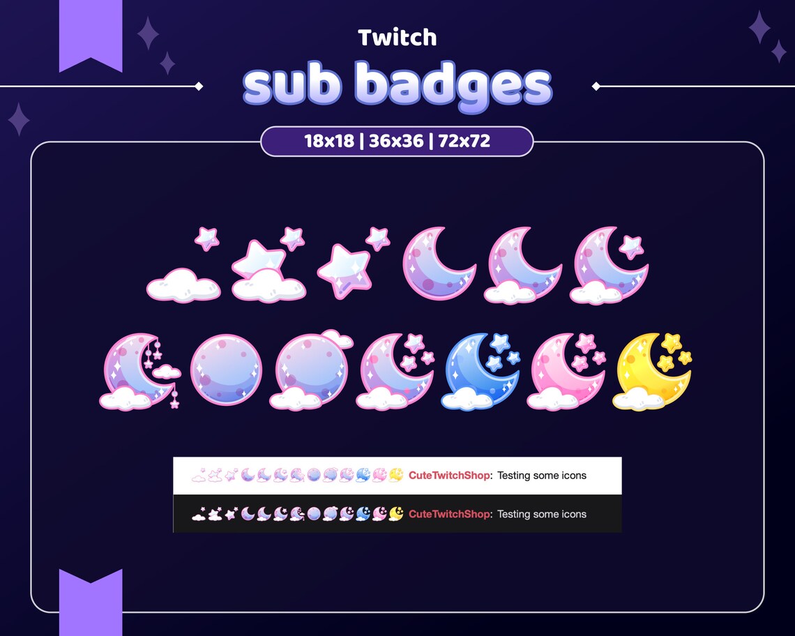 13 X Sub Badges Half Moon | Pastel Space Sub Badge | Magic Night ...
