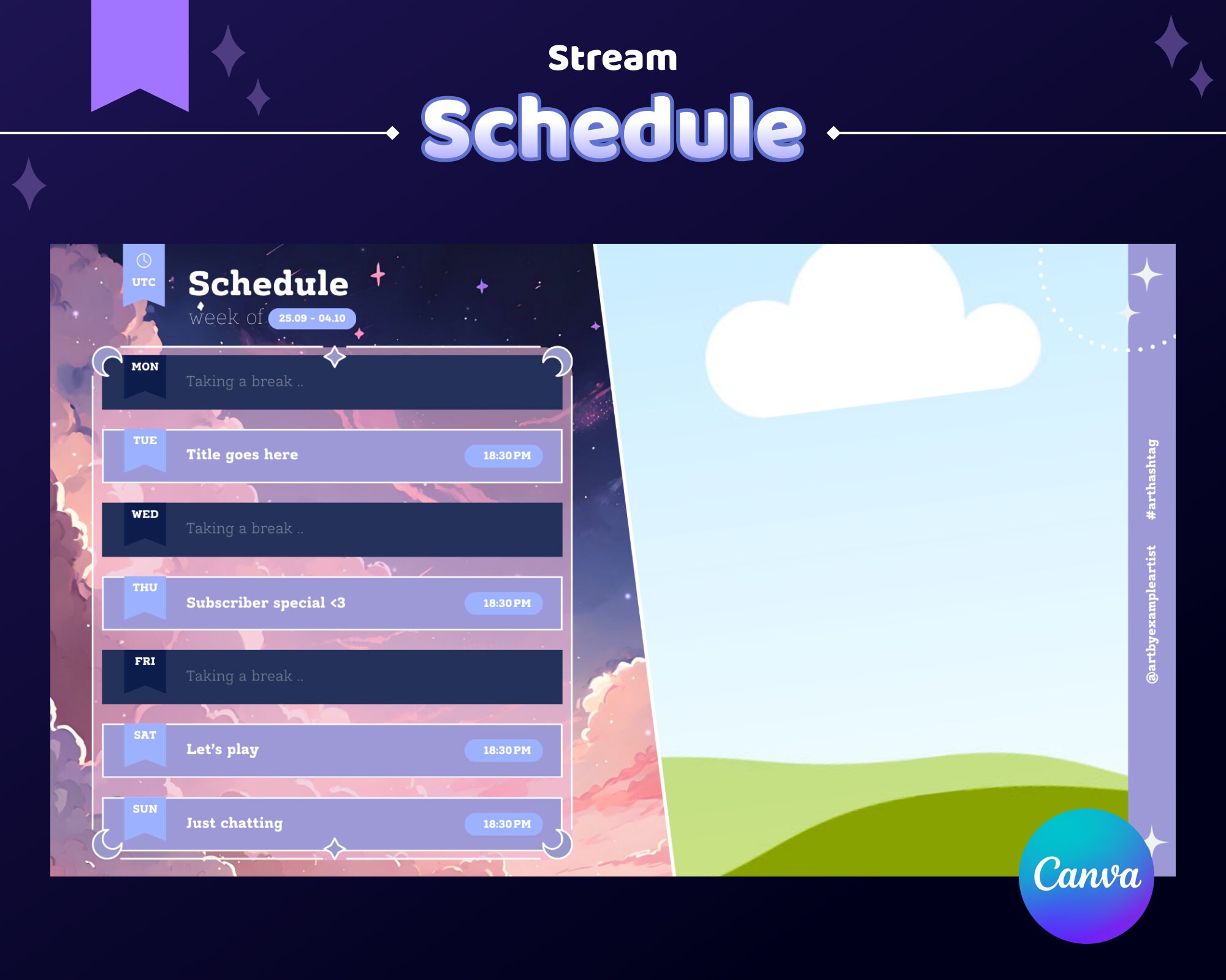 Vtuber Stream Schedule Template | Cozy Sky | Pastel Candy Clouds ...