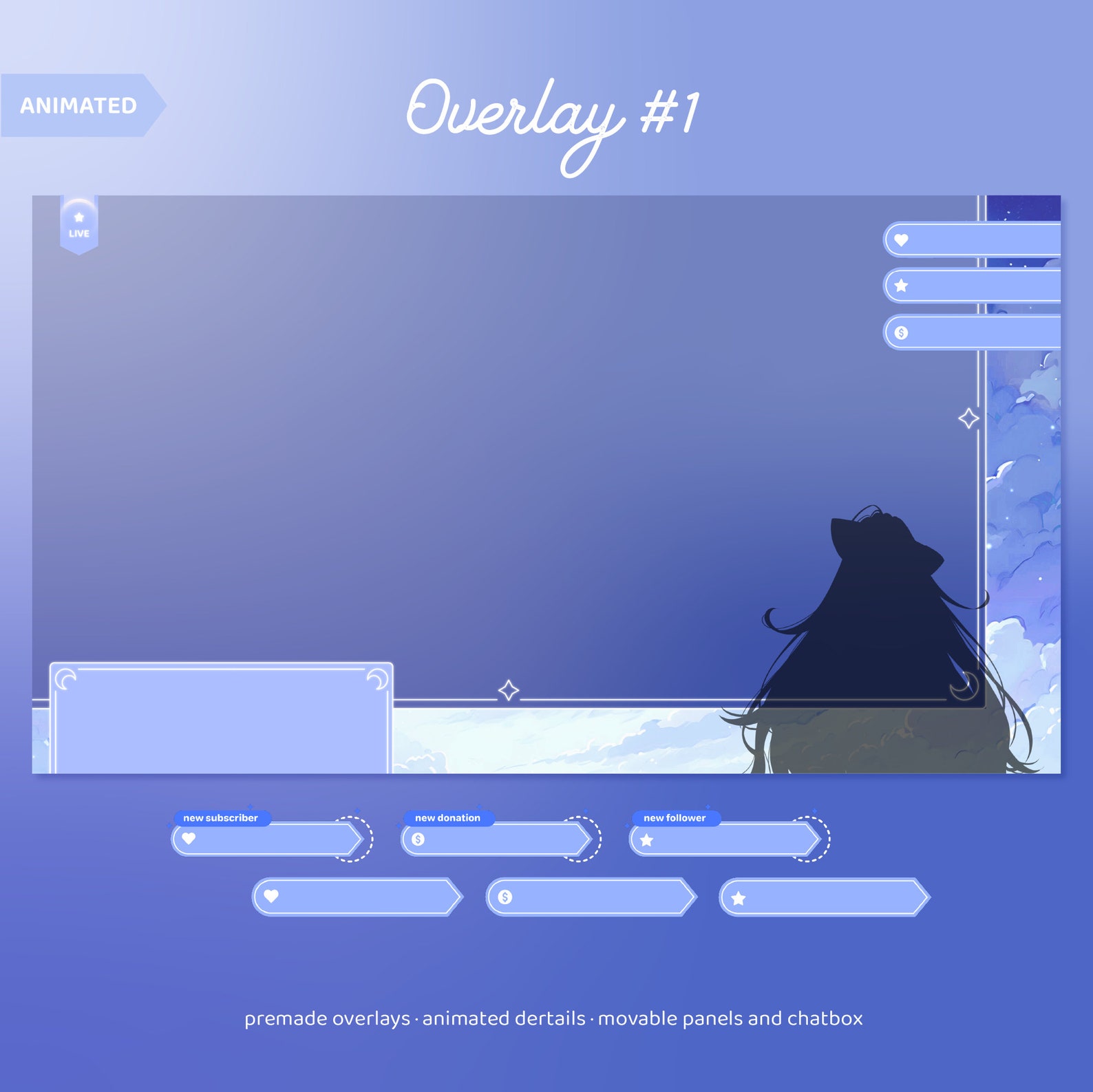 Animated Twitch Overlay Starry Night Light Blue | Cosmic Stars Stream ...