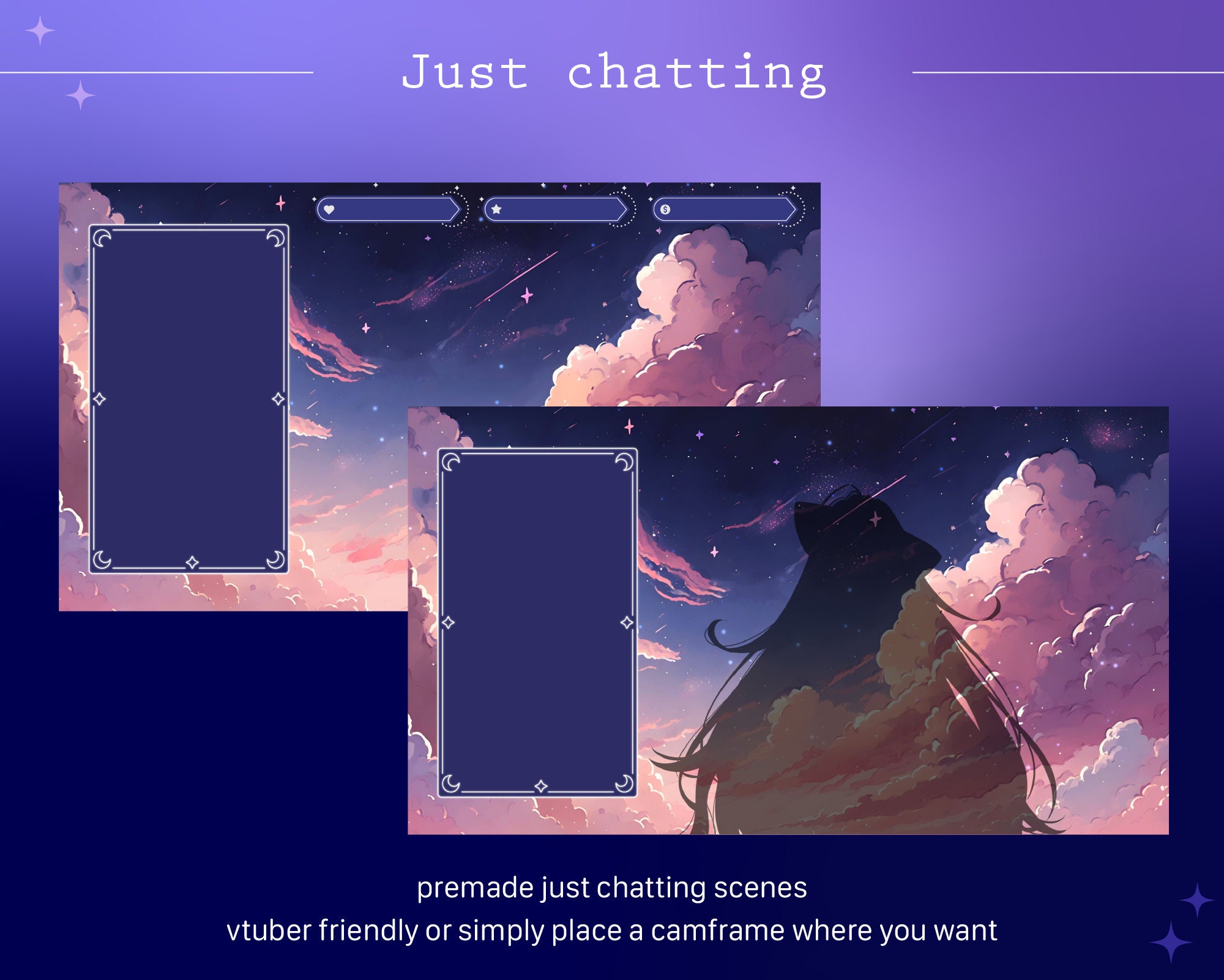 Animated Twitch Overlay Starry Night | Cosmic Stars Stream Package ...