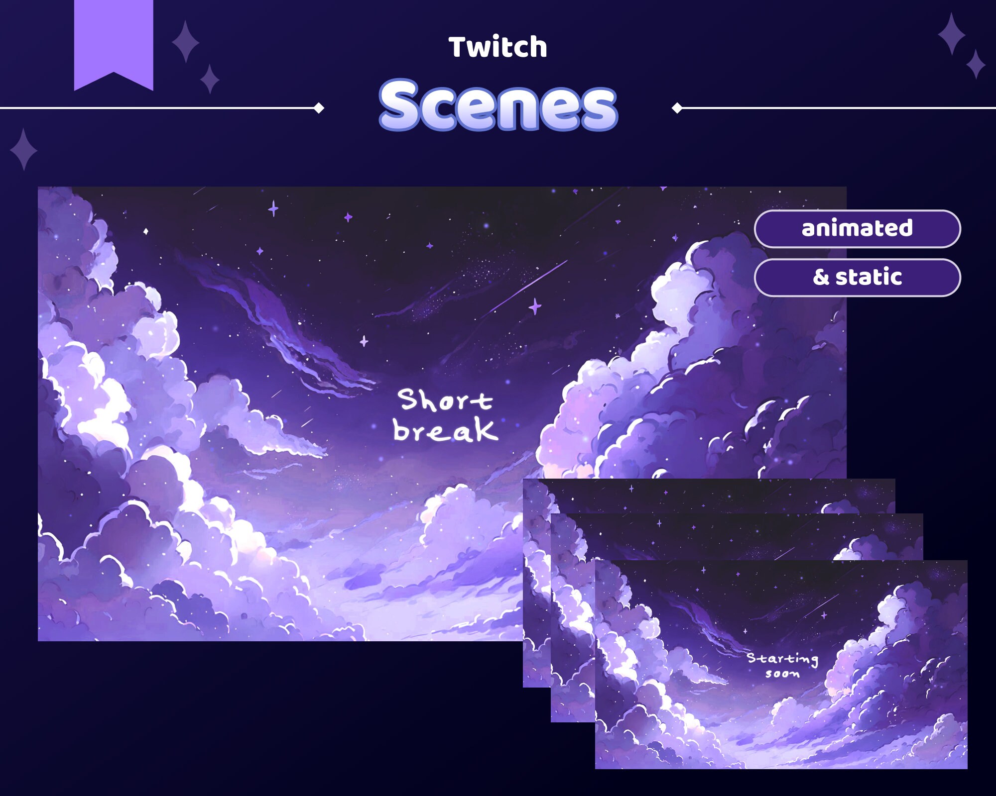 Twitch Animated Scenes Starry Night Purple Cosmic Stars - Etsy