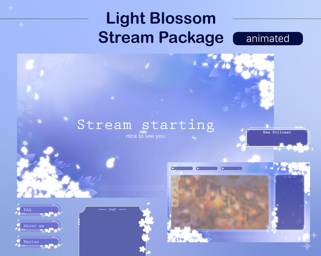 Twitch Overlay Soft Blue | Stream Package Snow Flower | Vtuber ...