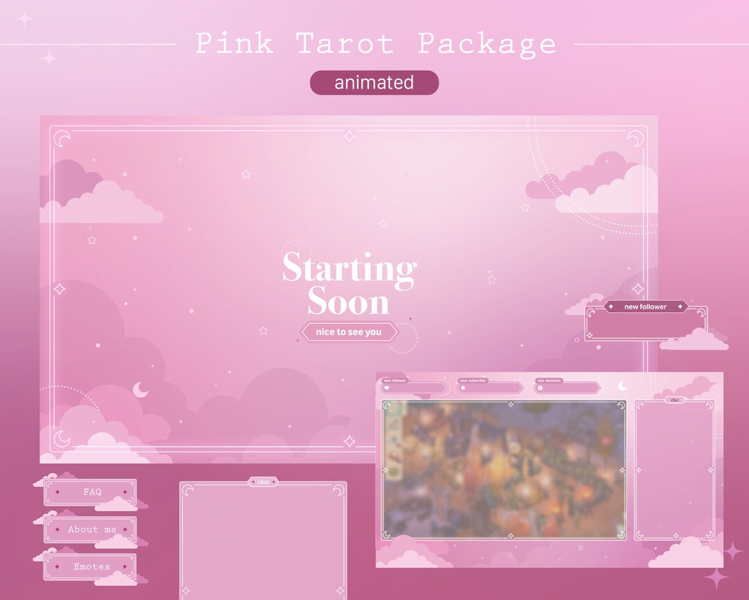 Twitch Overlay Pink Clouds Stream Package Night Sky Light Vtuber ...