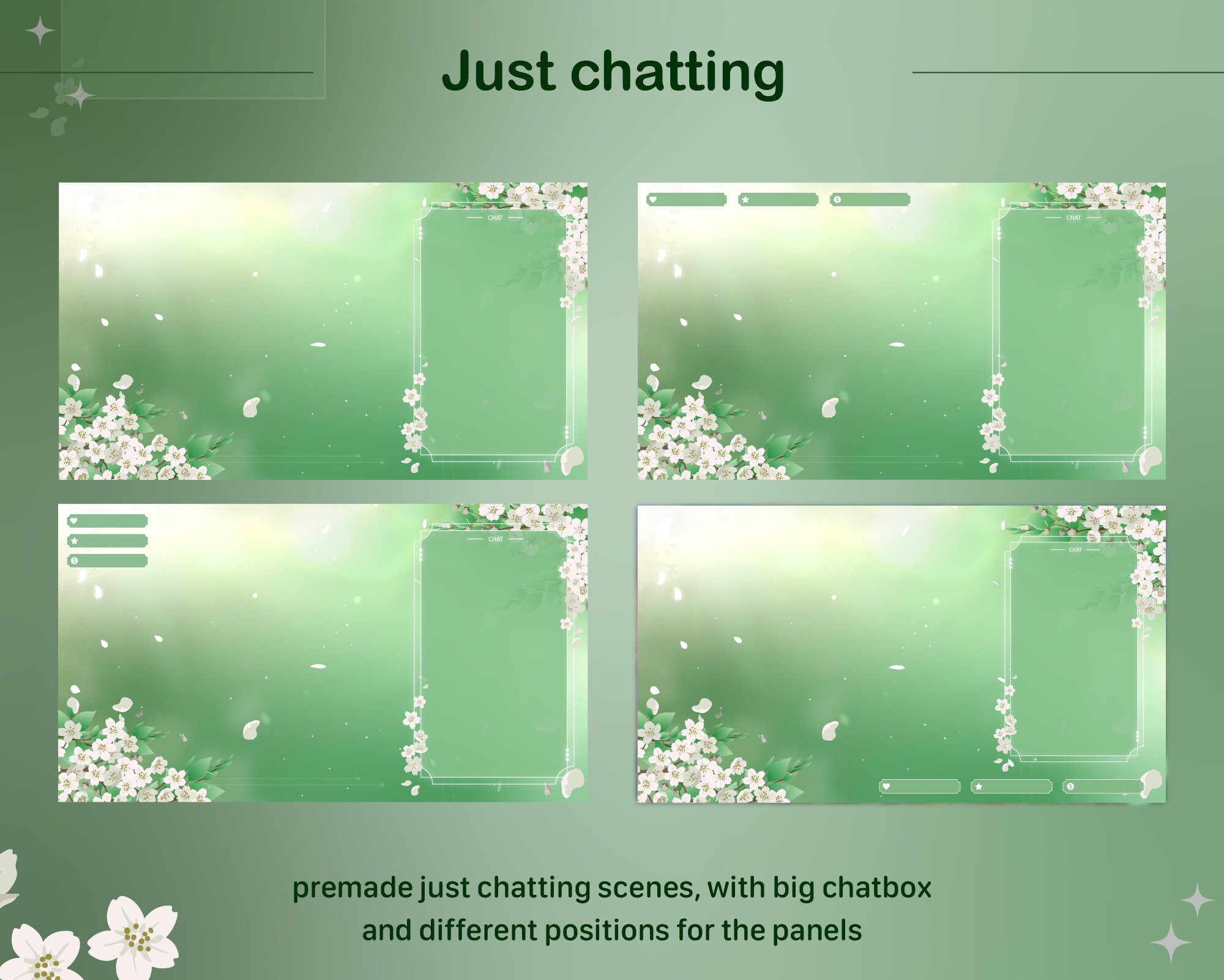 Twitch Overlay Nature Stream Package Green Vtuber Background Cozy Forest Floral Animated Screen ...