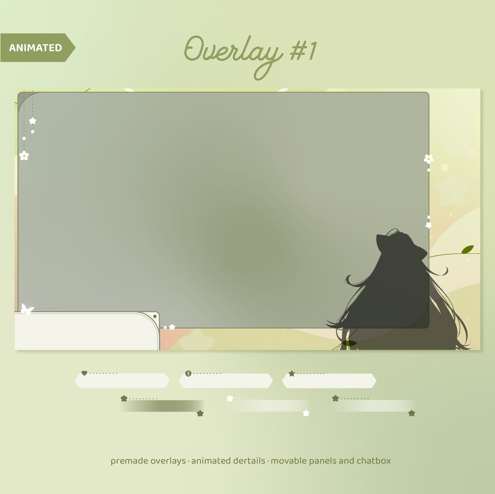 Animated Vtuber Overlay Butterfly Flower Pink Green | Nature Blossom ...