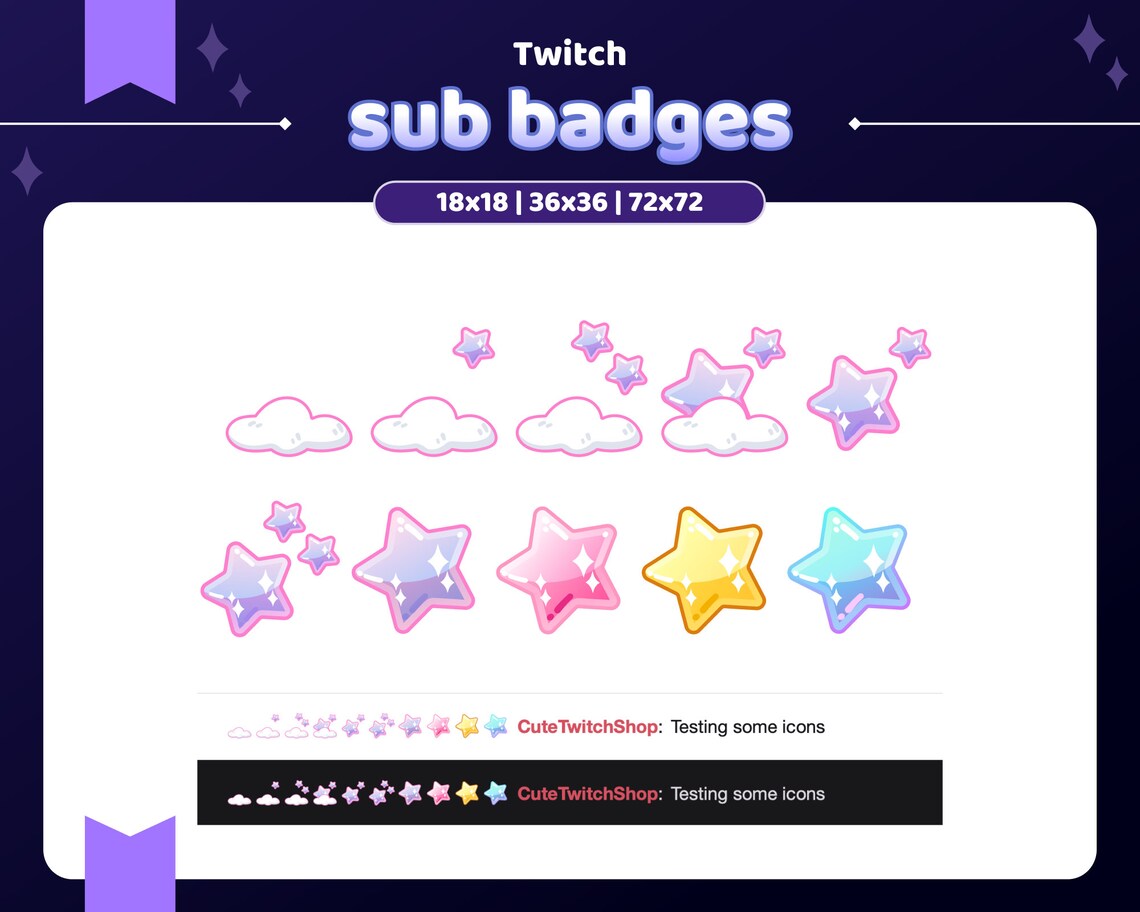 10 Cute Mystic Stars Sub Badges | Twitch Pastel Night Space Sub Badge ...