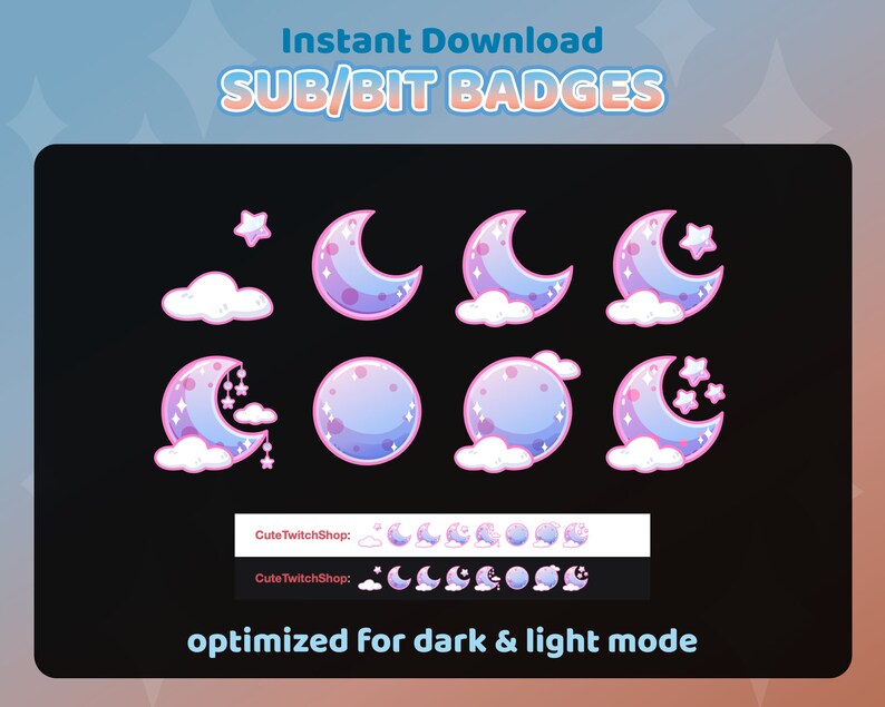 8 Cute Mystic Moon Sub Badges Twitch Pastel Pink Space Sub - Etsy