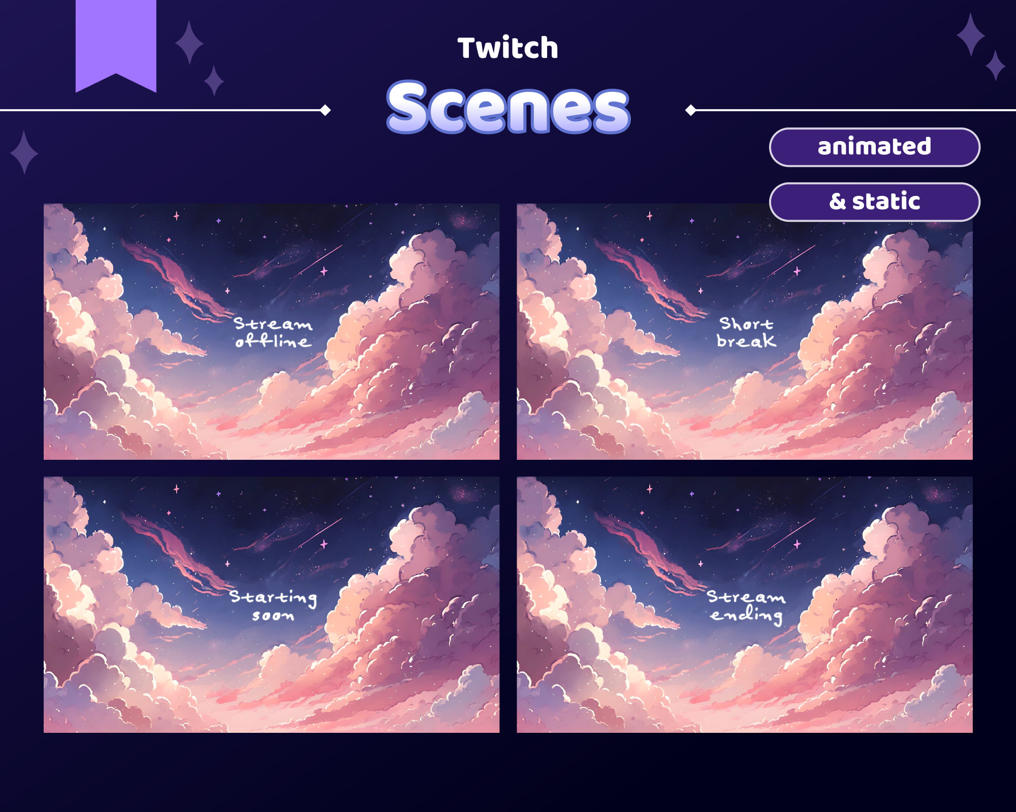 Twitch Animated Scenes Starry Night Cosmic Stars Intermission Screens ...