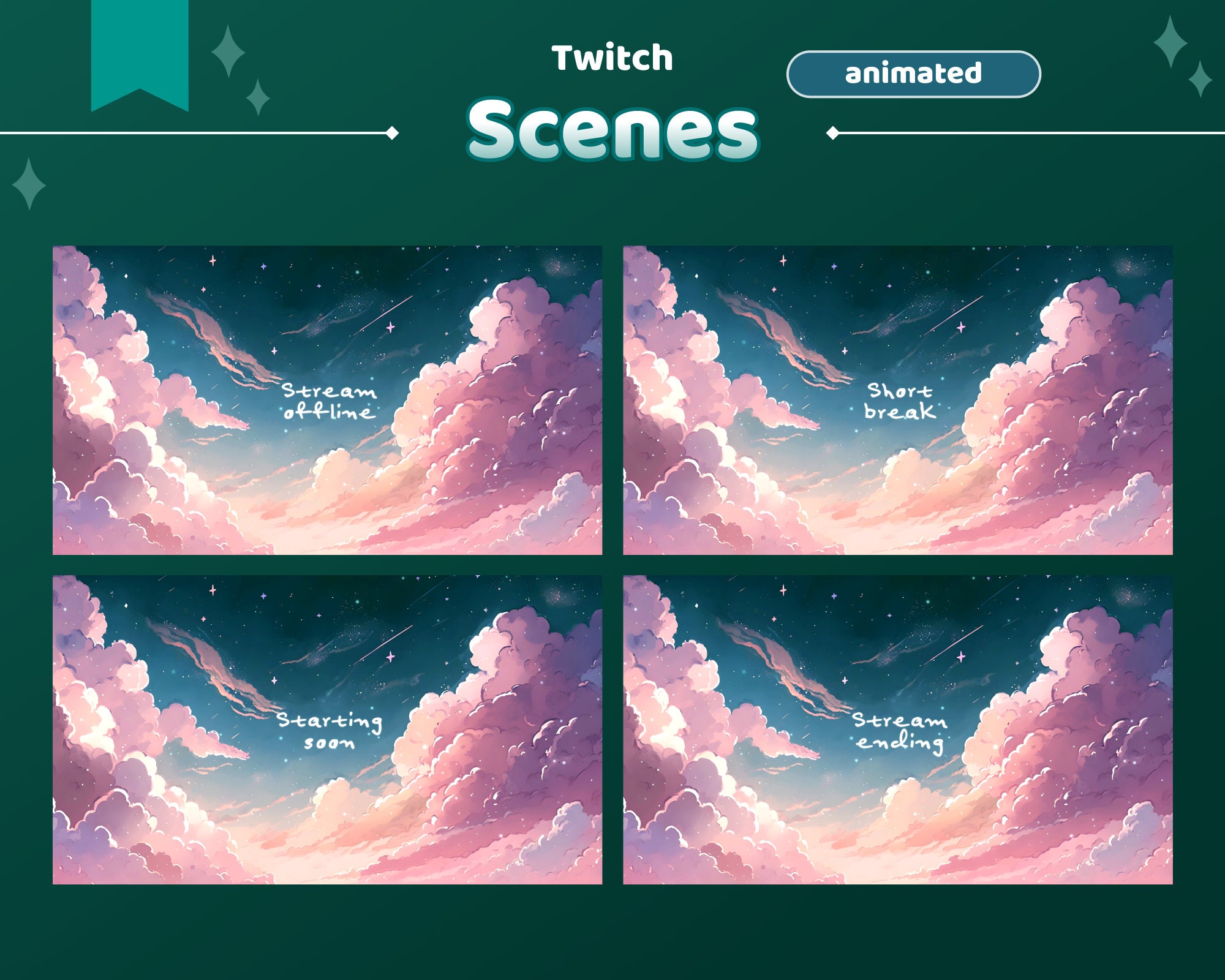 Twitch Animated Scenes Starry Night Cosmic Stars Intermission Screens ...