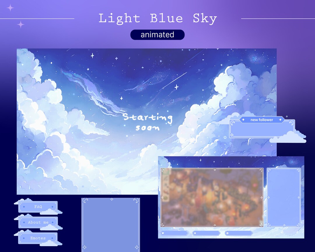 Animated Twitch Overlay Starry Night Light Blue Cosmic Stars Stream ...