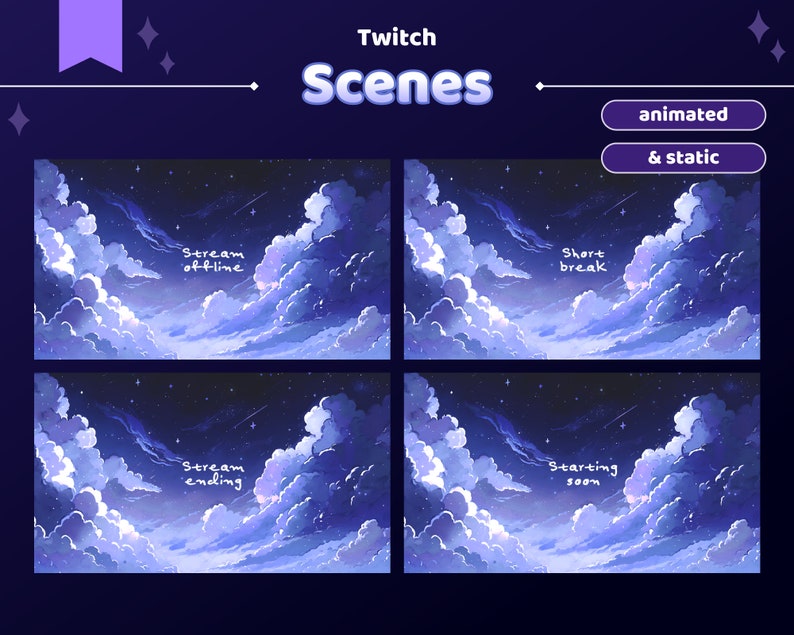 Twitch Animated Scenes Starry Night Dark Blue Cosmic Stars Intermission ...